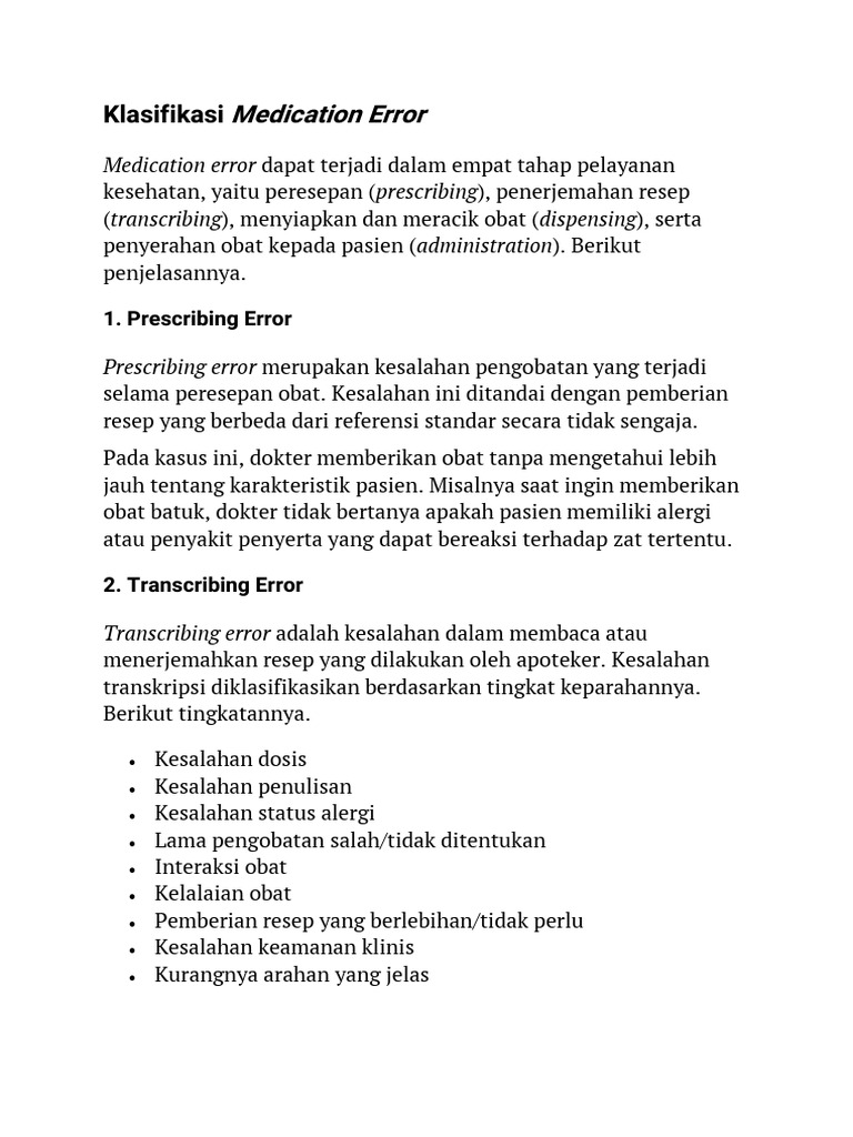 Klasifikasi Medication Error | PDF | Kesehatan Holistik