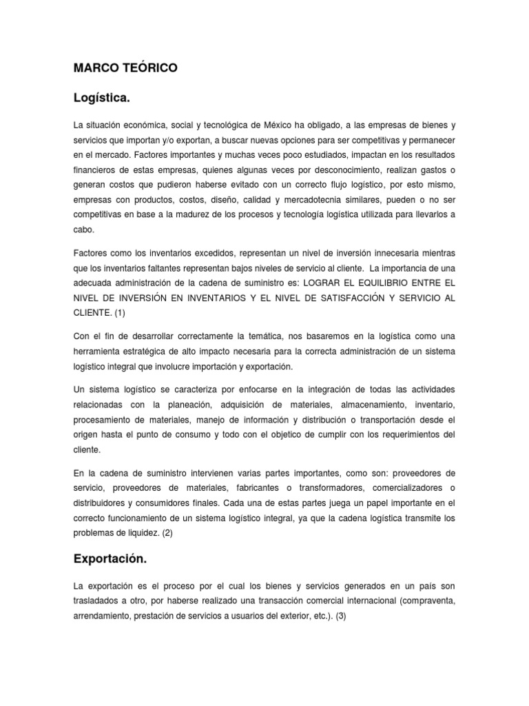 Marco Teórico | PDF | Logística | Exportaciones