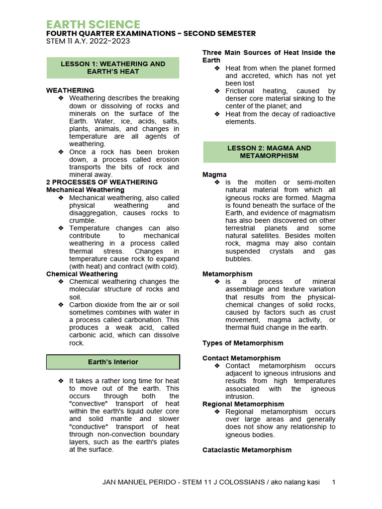 (2-3) ES Reviewer - 1 | PDF | Plate Tectonics | Rock (Geology)