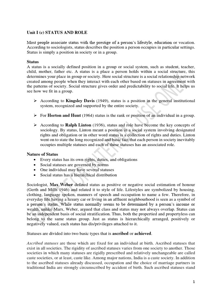 Understanding Status and Role in Society | PDF | Society | Social Structure