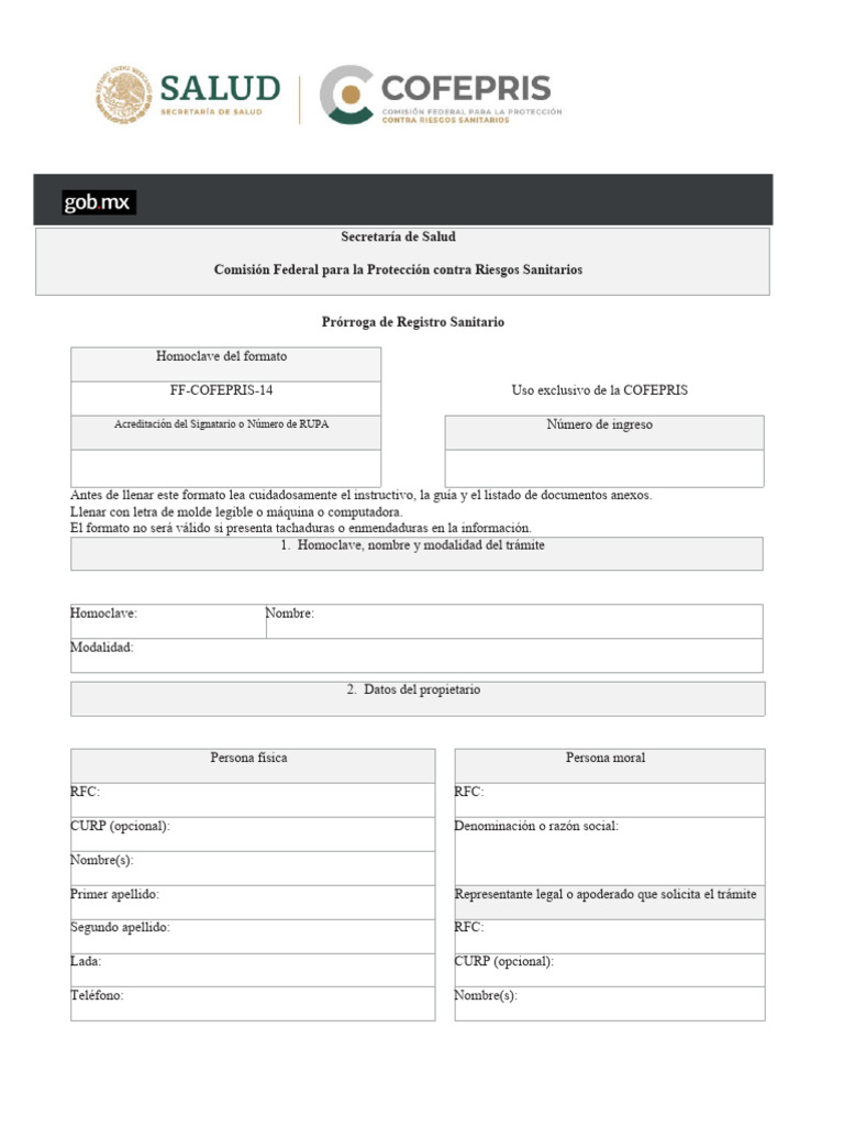 Formato Prorroga Registro Sanitario | PDF
