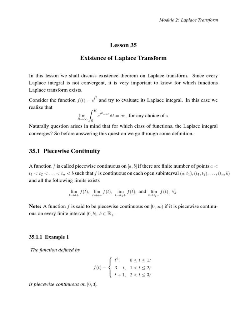Lesson 35 | PDF | Laplace Transform | Exponential Function