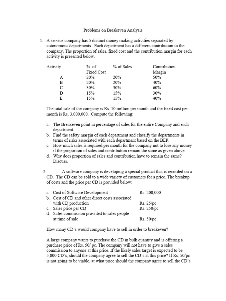 Problems On Breakeven Analysis | PDF | Market (Economics) | Private Sector