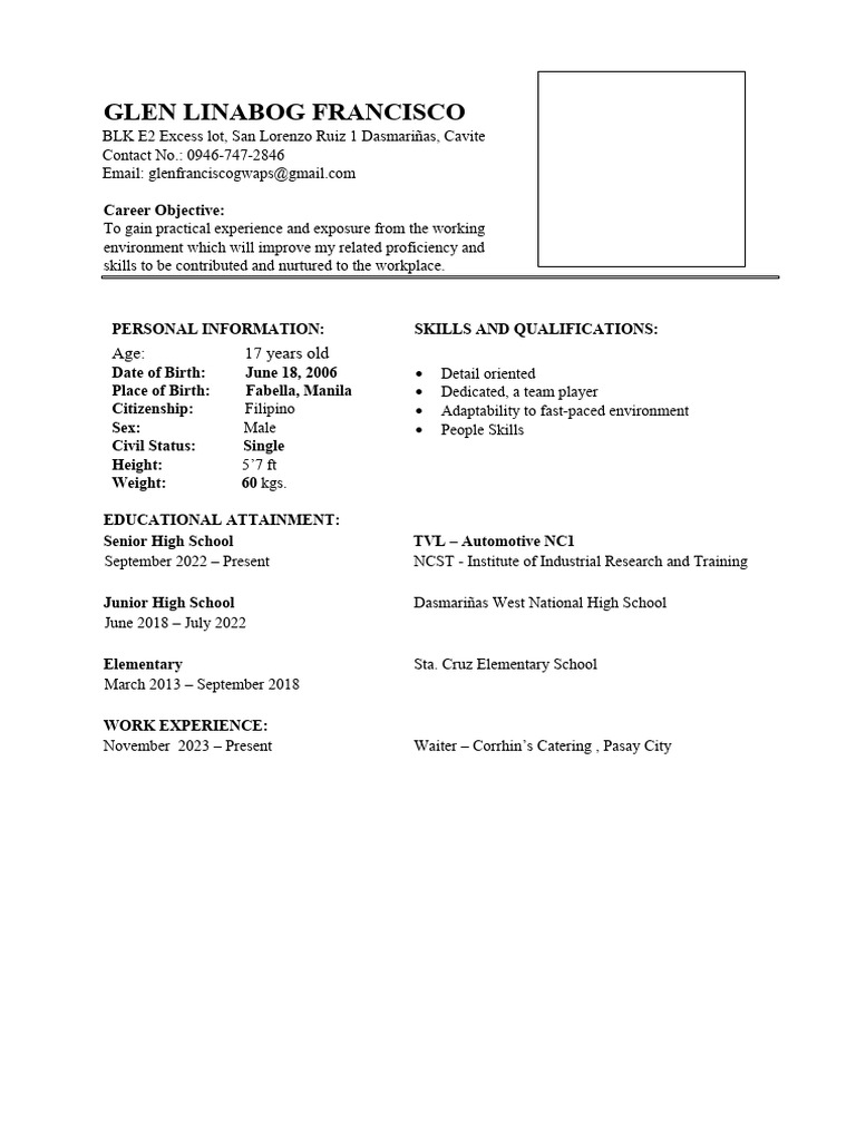 Glen Linabog Francisco Resume | PDF
