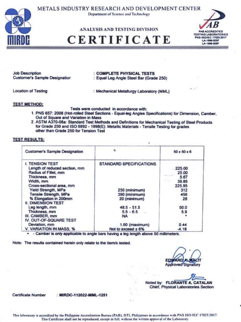 Equal Leg Angle Steel Bar | PDF