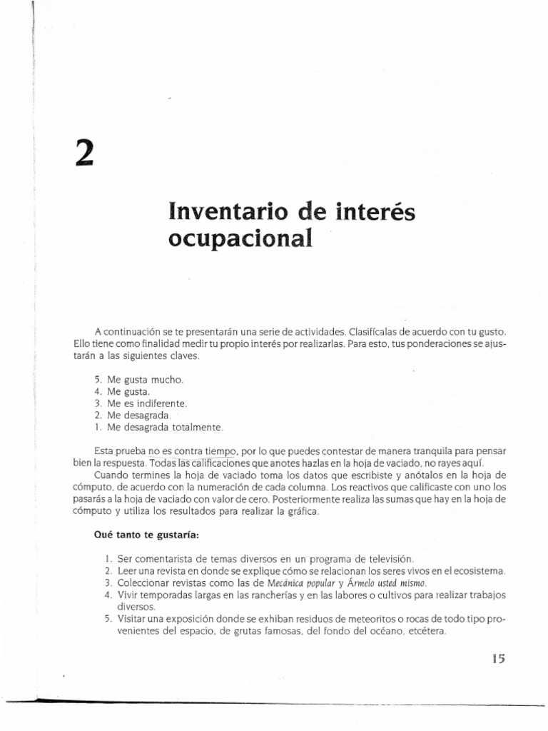 Inventario de Inter-S Ocupacional p15 | PDF