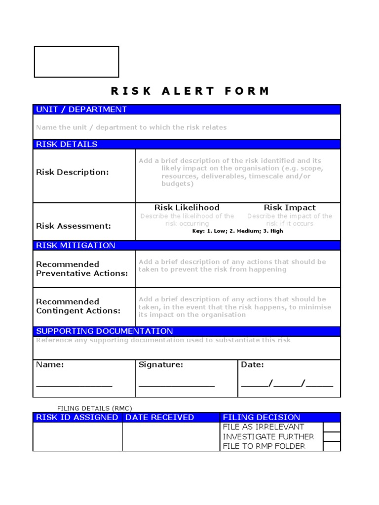 Risk Alert Form | PDF | Business | Finance & Money Management