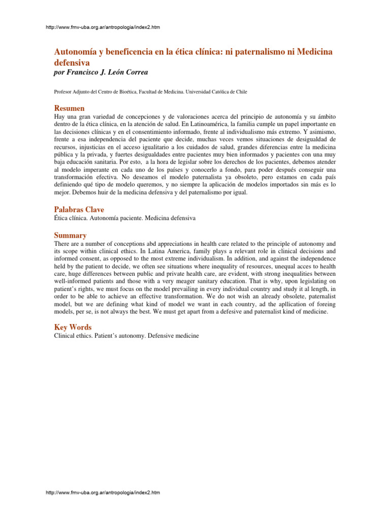 1. autonomia y beneficencia en la ética clínica. | PDF | Autonomía ...