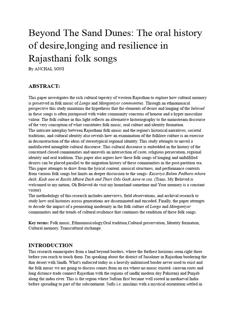 The Oral History of Longing and Resilience in Rajasthani Folk Songs-1 ...