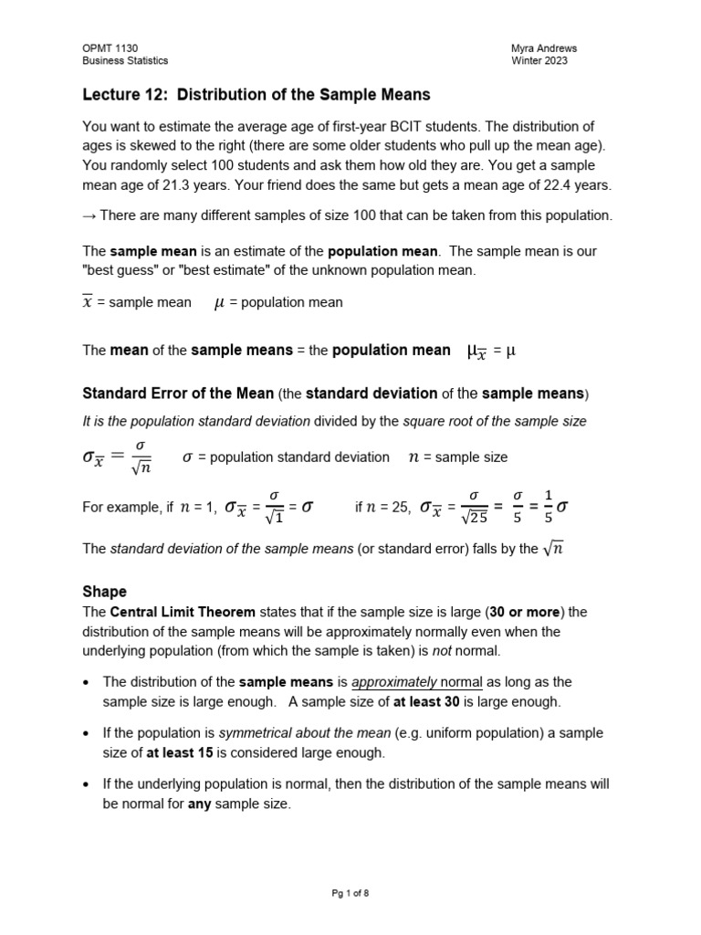 Lecture 12 | PDF | Mean | Standard Deviation Lecture 12 | PDF | Mean | Standard Deviation