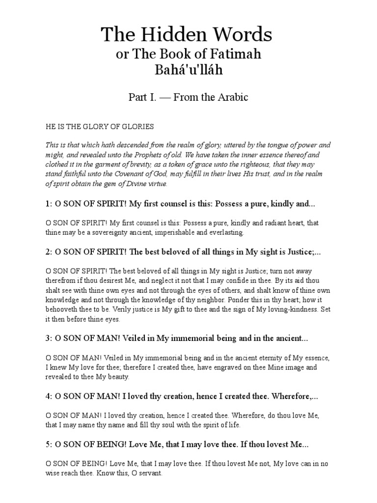 The Hidden Words of Baha'u'llah - Arabic | Religious Belief And ...
