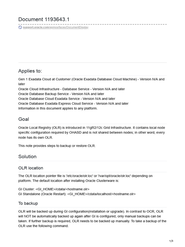 Backup and Restore OLR in Oracle RAC | PDF | Cloud Computing | Backup