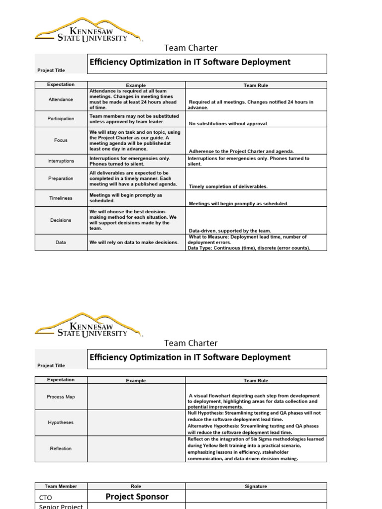 Six Sigma Yellow Belt Team Charter Template | PDF | Hypothesis | Data ...