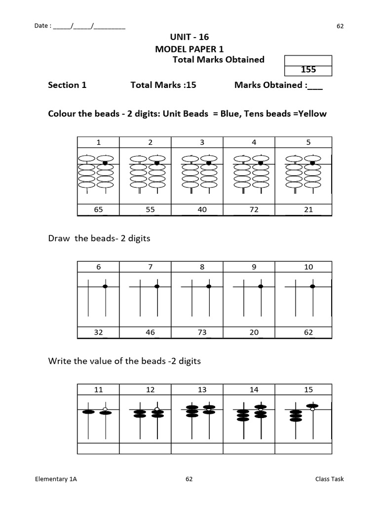 Elementary Level 1 - Model Papers - Class Task | PDF | Mathematics
