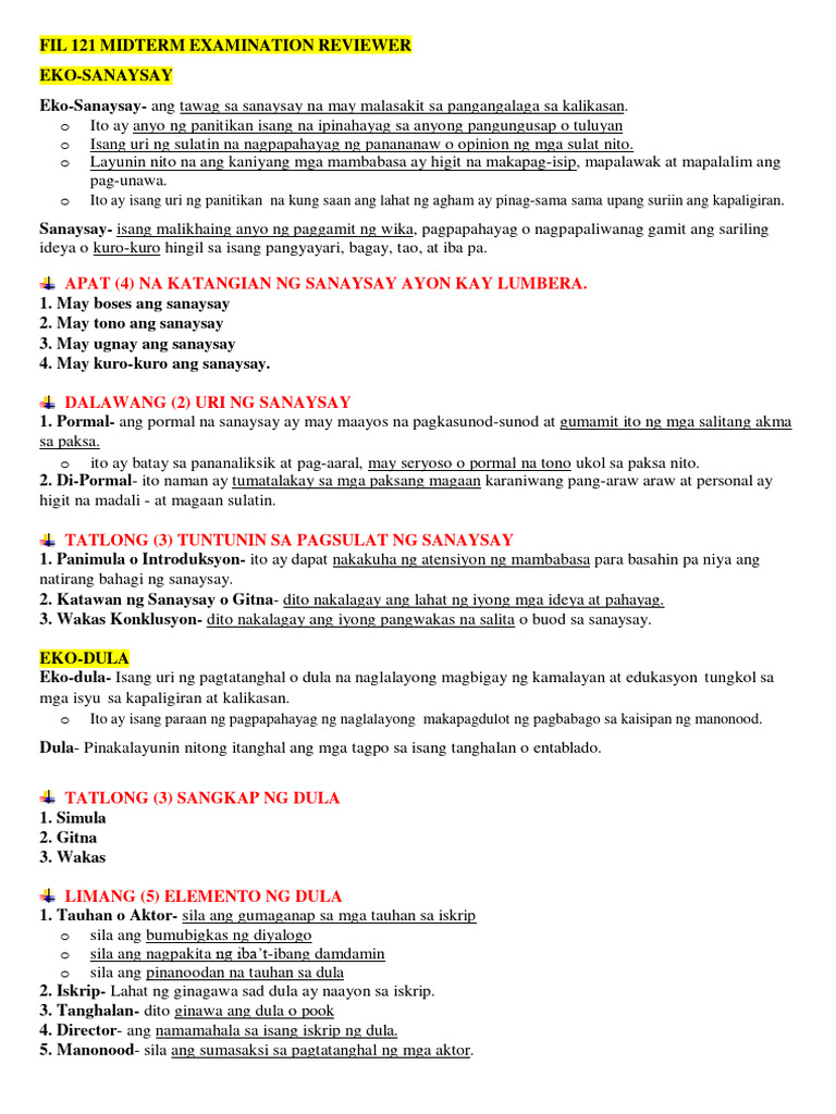 Fil 121 Midterm Examination Reviewer Updated | PDF