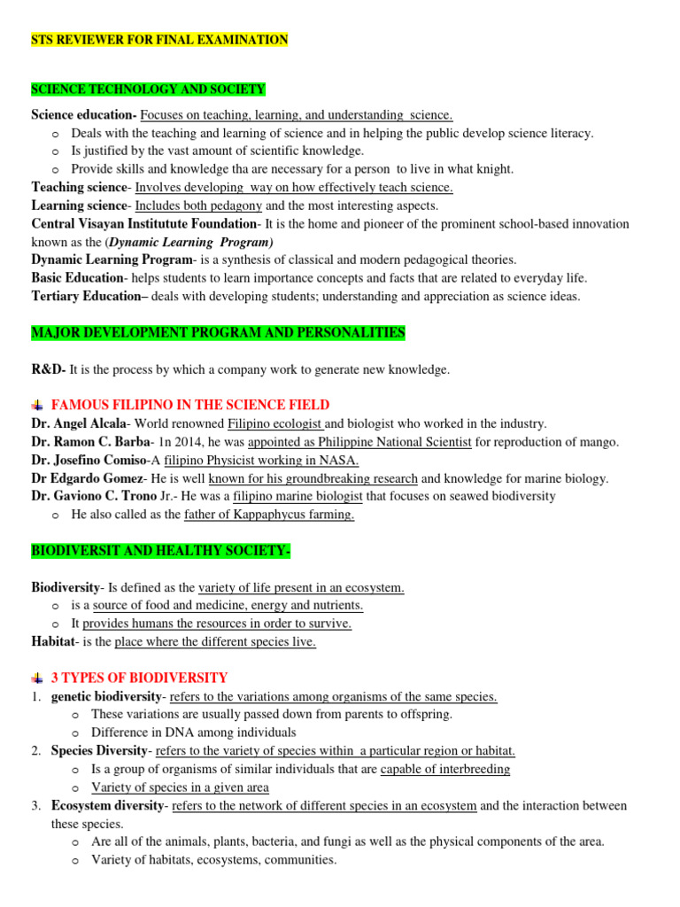 Sts Reviewer for Final Examination. f | PDF | Biodiversity | Science