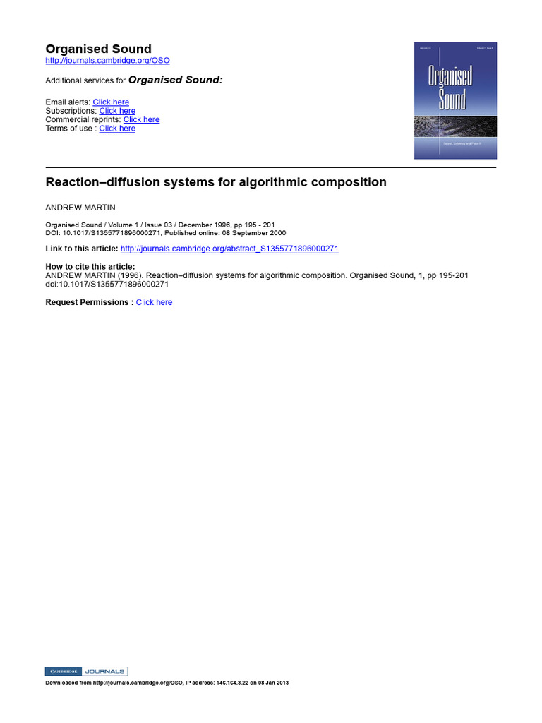 08 Reaction-Diffusion Systems For Algorithmic Composition - ANDREW MARTIN | PDF | Algorithms ...