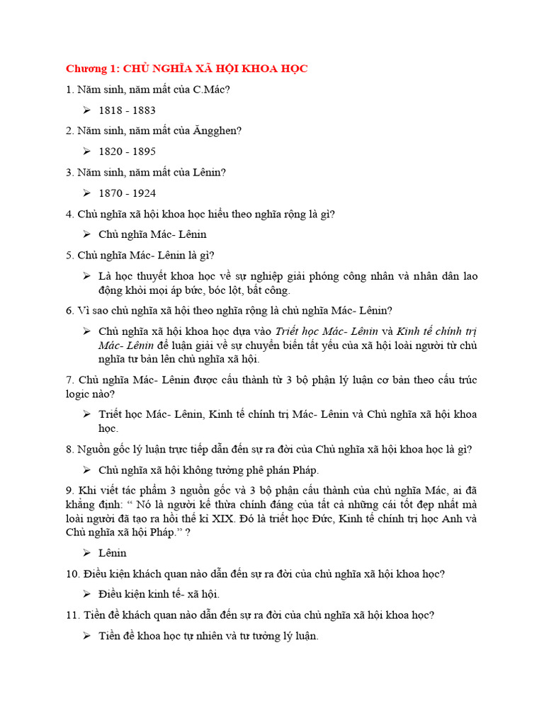 Câu Hỏi Ôn Thi CNXH | PDF