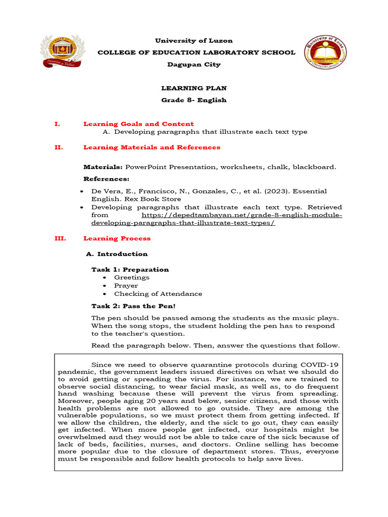 Develop Paragraphs That Illustrate Each Text Type | PDF | Plants | Persuasion