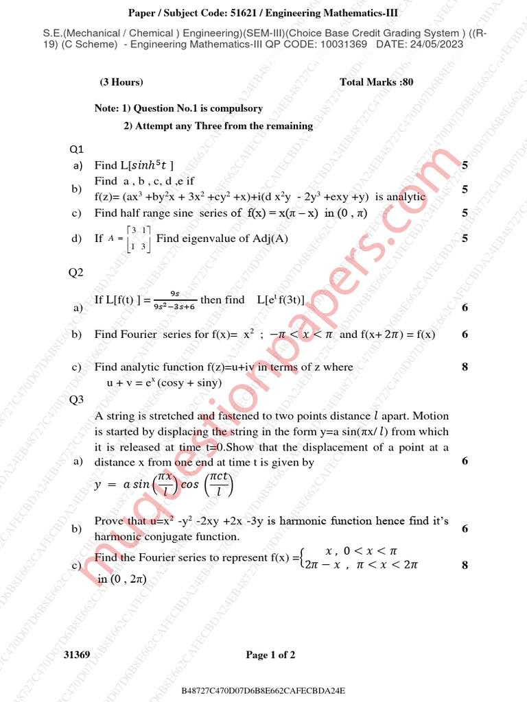 Be Mechanical Engineering Semester 3 2023 May Engineering Mathematics III Rev 2019 c Scheme | PDF