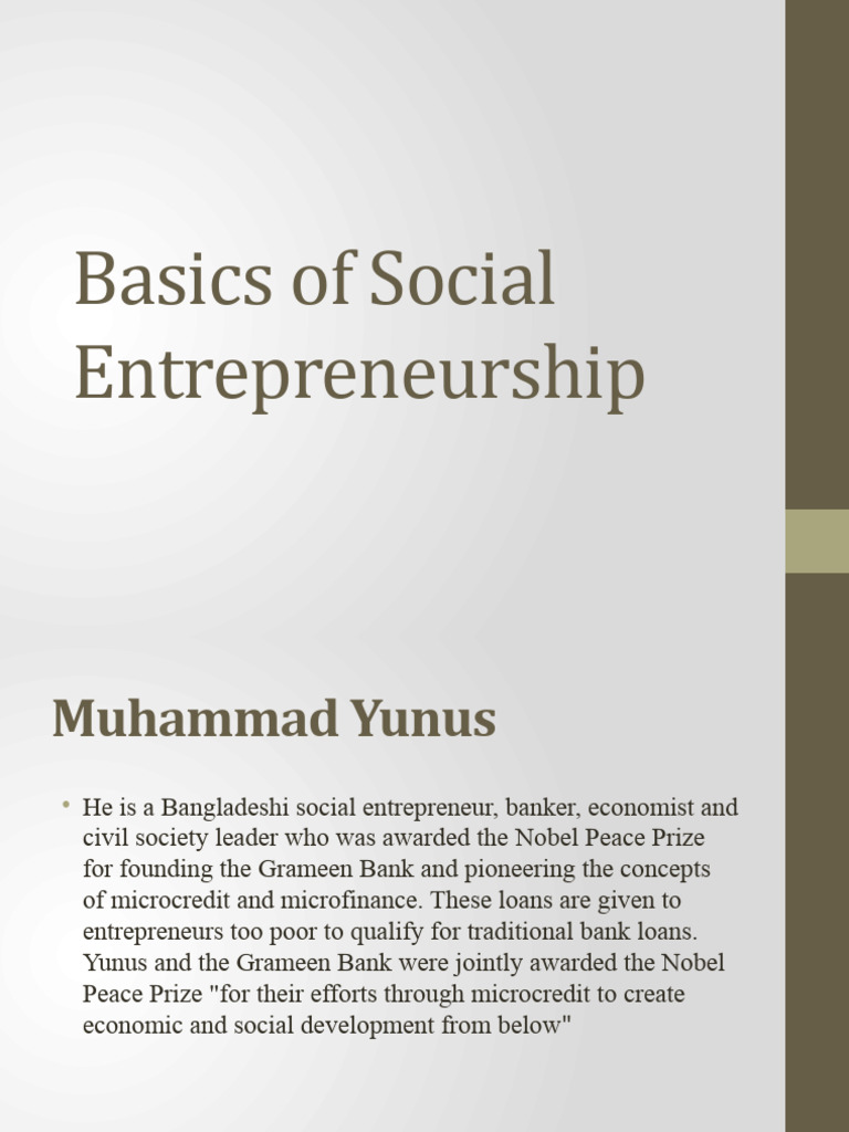 Basics of Social Entrepreneurship | PDF | Grameen Bank | Social Entrepreneurship