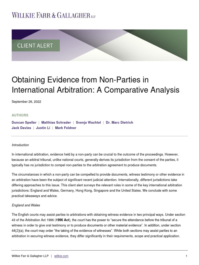 Obtaining Evidence From Non Parties in International Arb I | PDF ...
