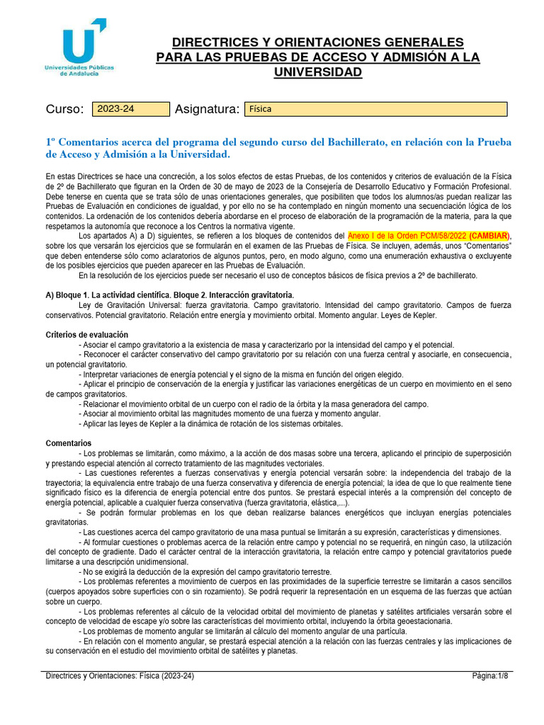 Fis-2023-24-Directrices y Orientaciones | PDF | Olas | Energía potencial