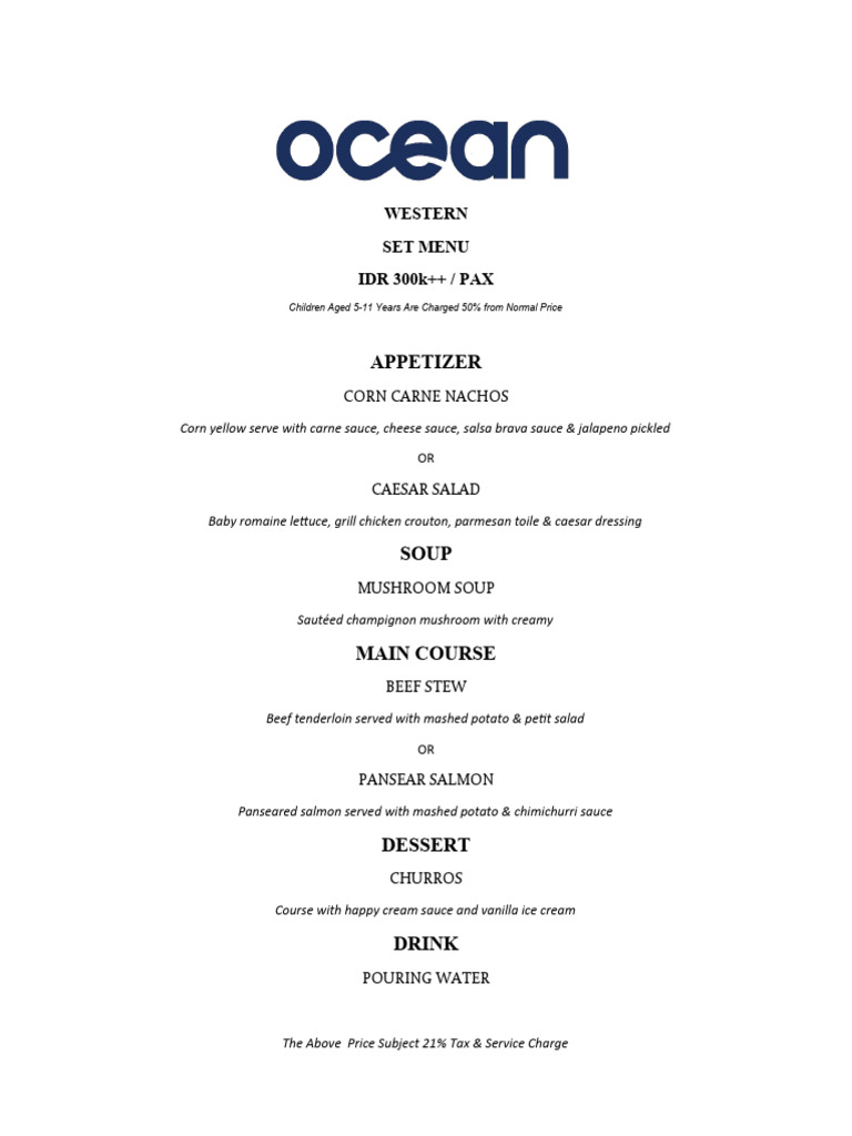 Western Set Menu 300K | Download Free PDF | Sauce | Food And Drink Preparation