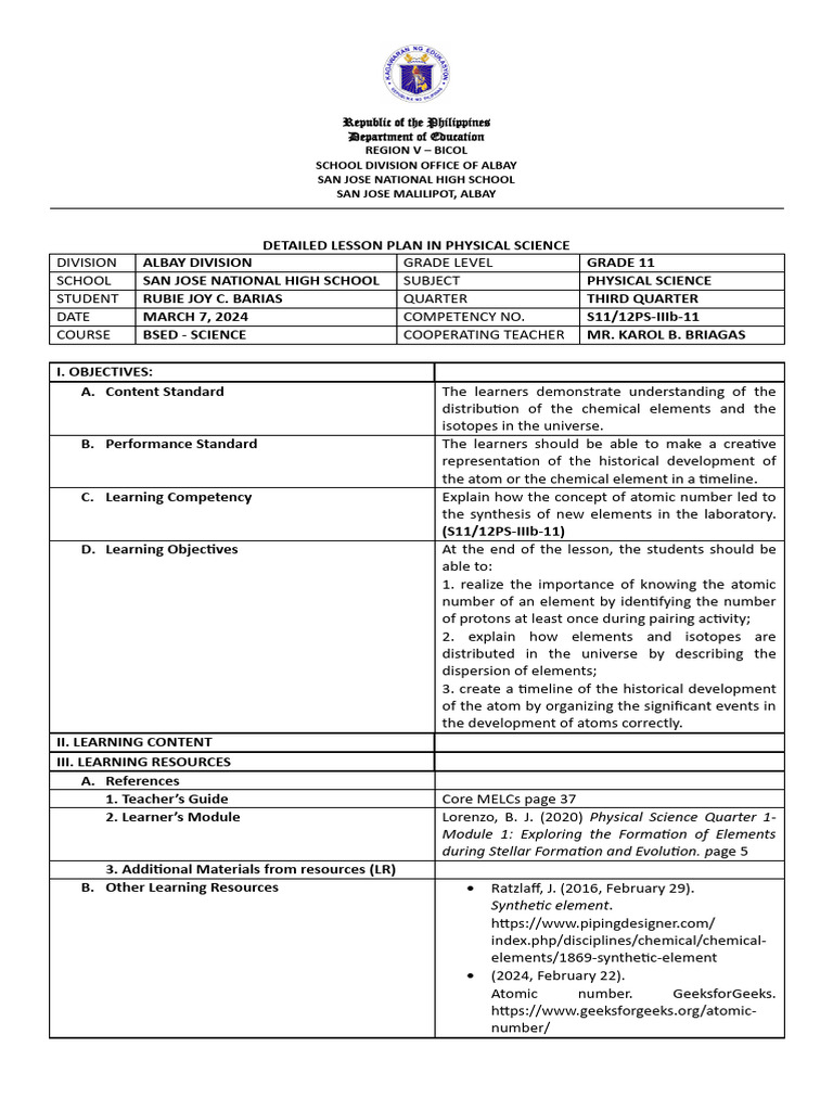 LESSON PLAN - 2 - Distribution of Chemical Elements and Isotopes ...