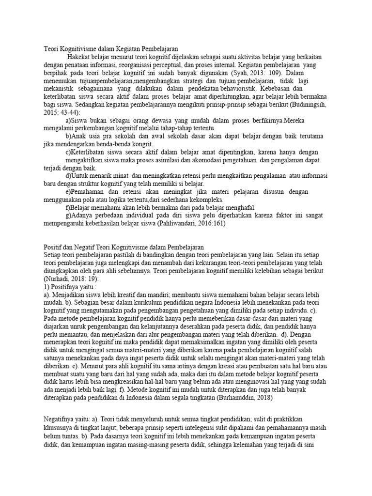 Teori Kognitivisme dalam Belajar | PDF