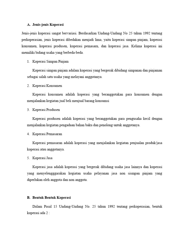 Jenis dan Bentuk Koperasi di Indonesia | PDF