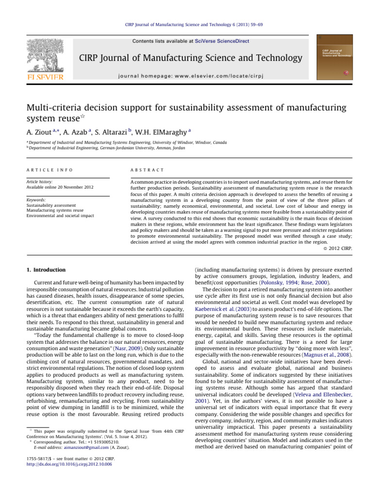 2013 CIRP MFG & Tech | PDF | Survey Methodology | Sustainability