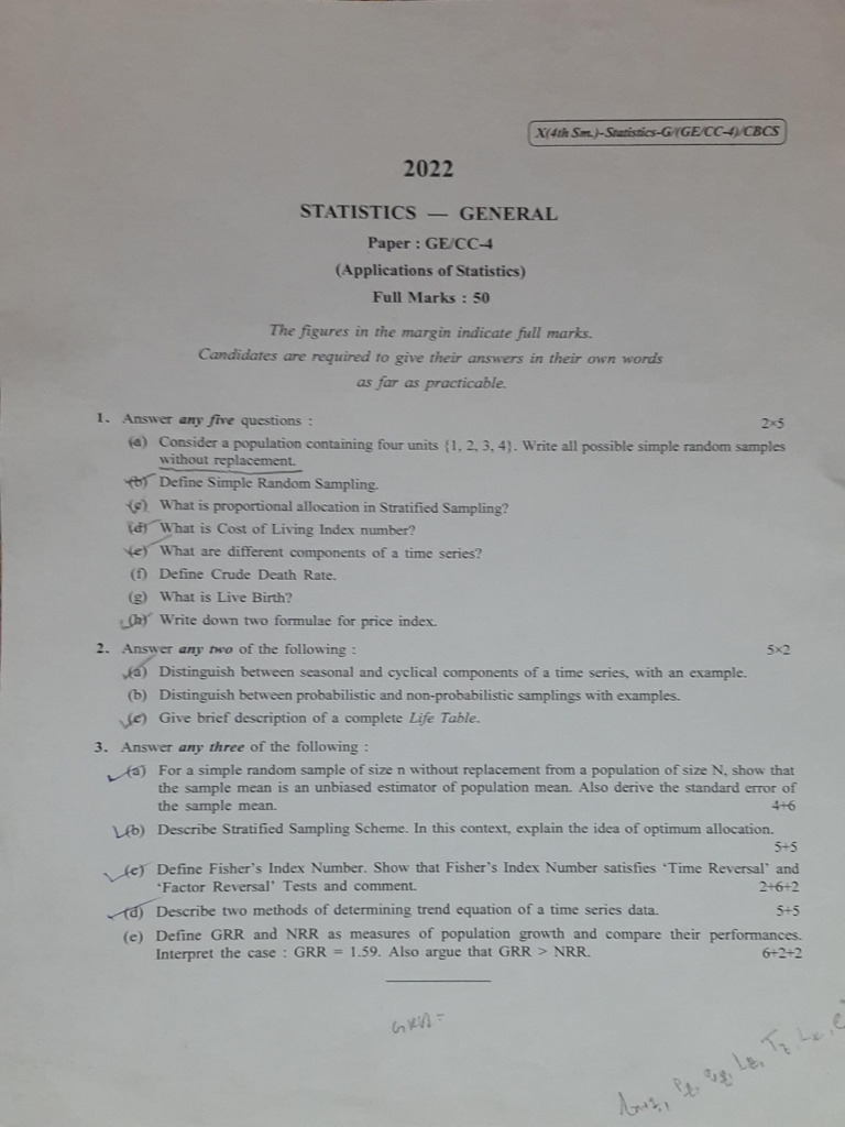 Statistics Gen 2022 QP Cu | PDF