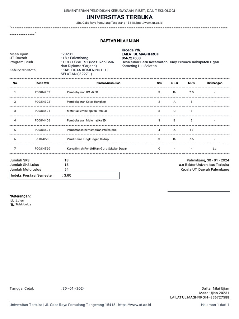 UT - Sistem Informasi Akademik | PDF