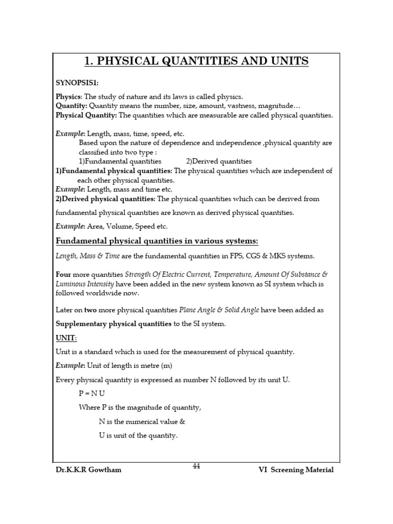 Physics Units and Measurements Guide | PDF | International System Of ...
