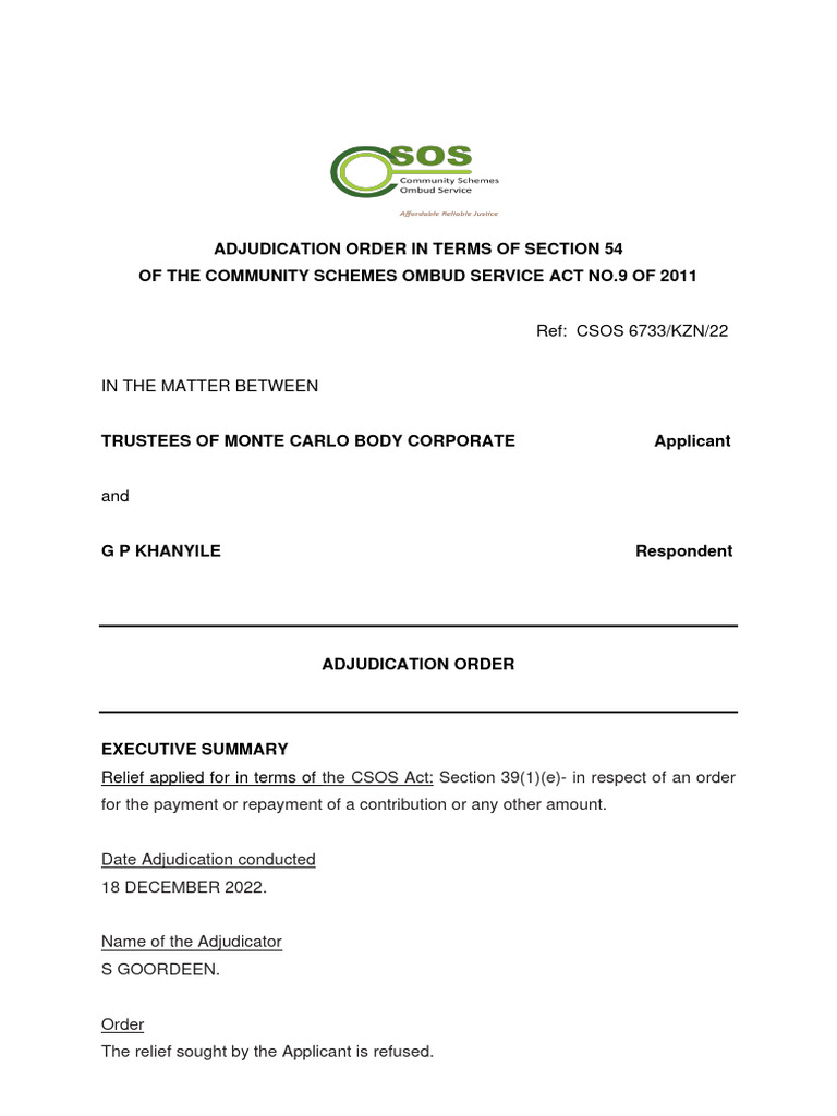 Adjudication Order 6733KZN22 Final | PDF | Taxes | Interest