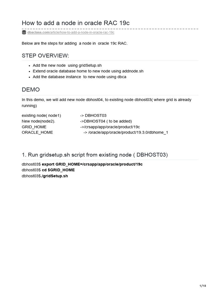How To Add A Node In Oracle Rac 19c Pdf Computer Cluster Oracle