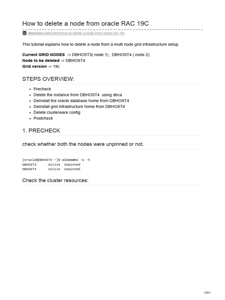 How To Delete A Node From Oracle Rac 19c Pdf Computer Cluster