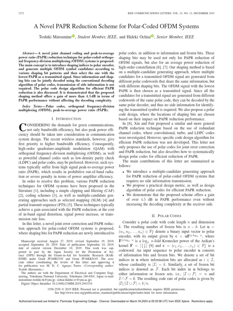 Polar-Coded OFDM PAPR Reduction | PDF | Orthogonal Frequency Division ...