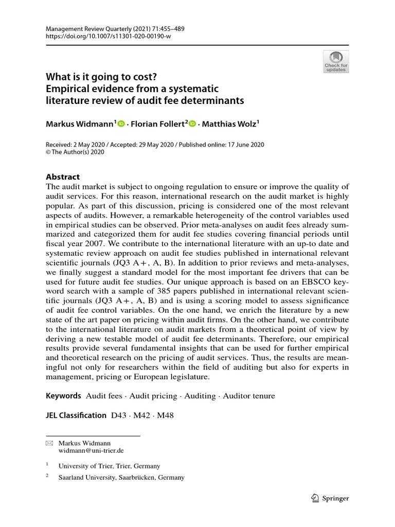 What Is It Going To Cost Empirical Evidence From A Systematic | PDF | Audit | Systematic Review
