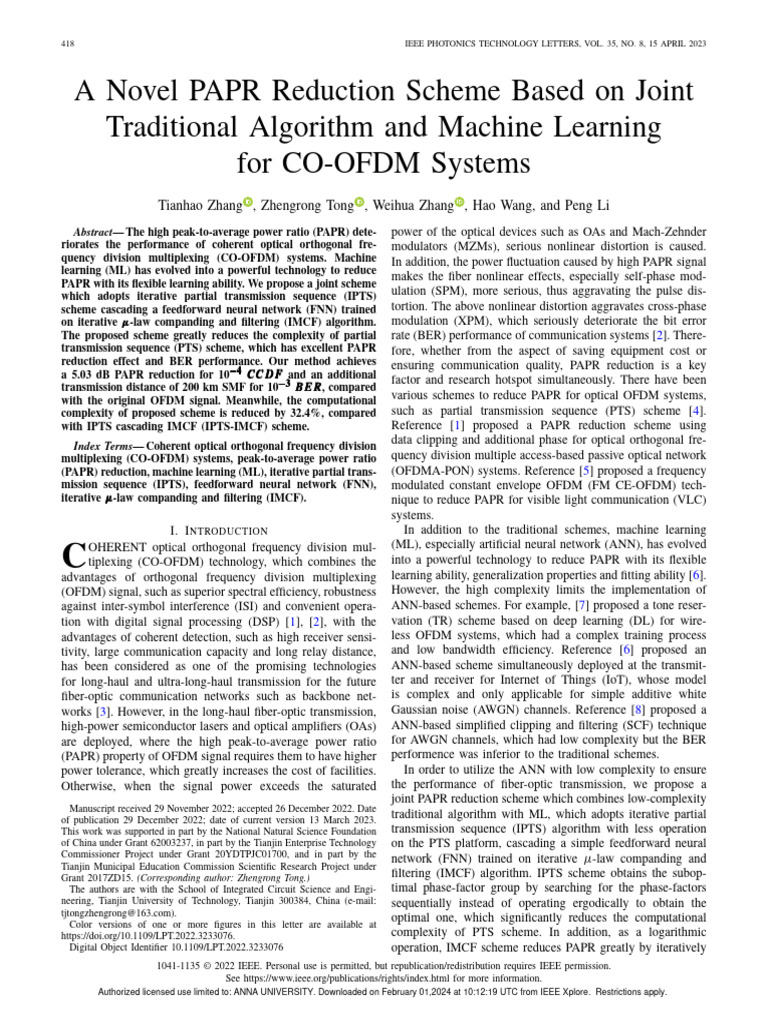 PAPR Reduction Using CO-OFDM | PDF | Orthogonal Frequency Division ...