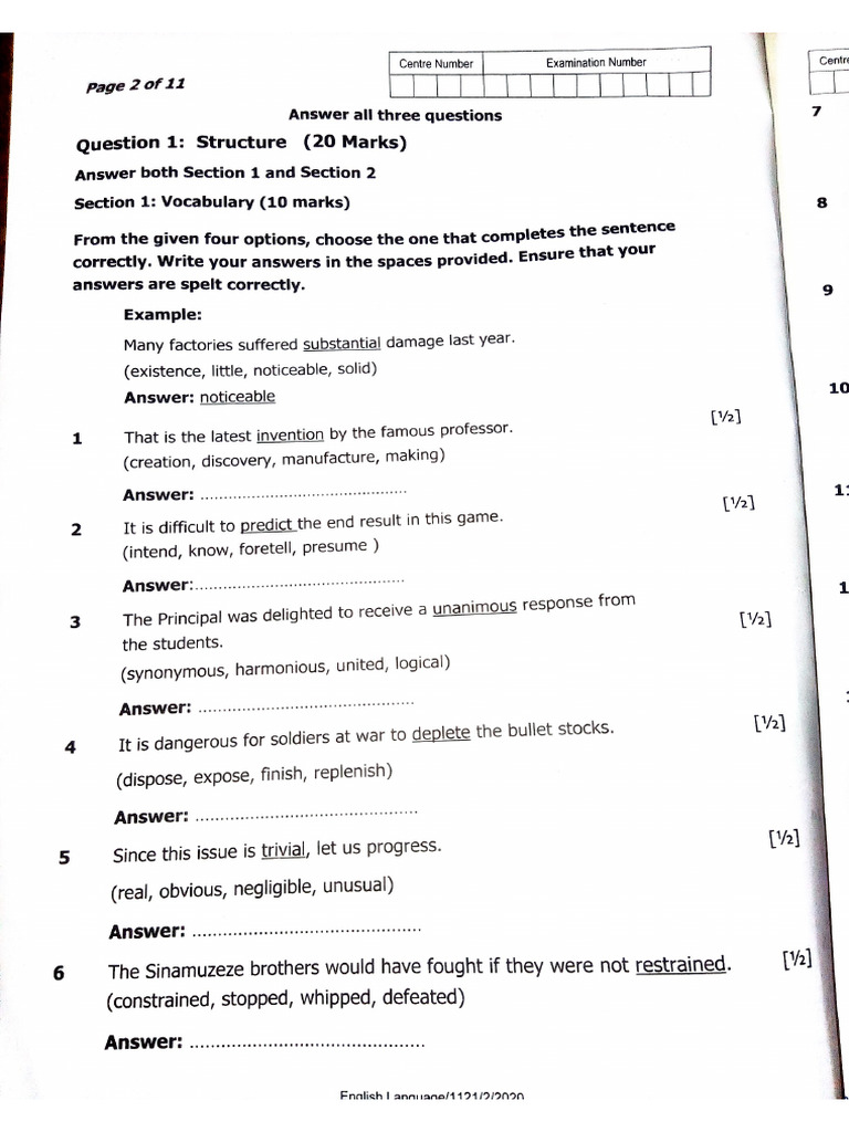 English Paper 2 2020-1 | PDF