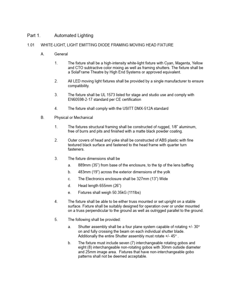 SolaFrame Theatre - Spec - REV3 | PDF | Light Emitting Diode | Color
