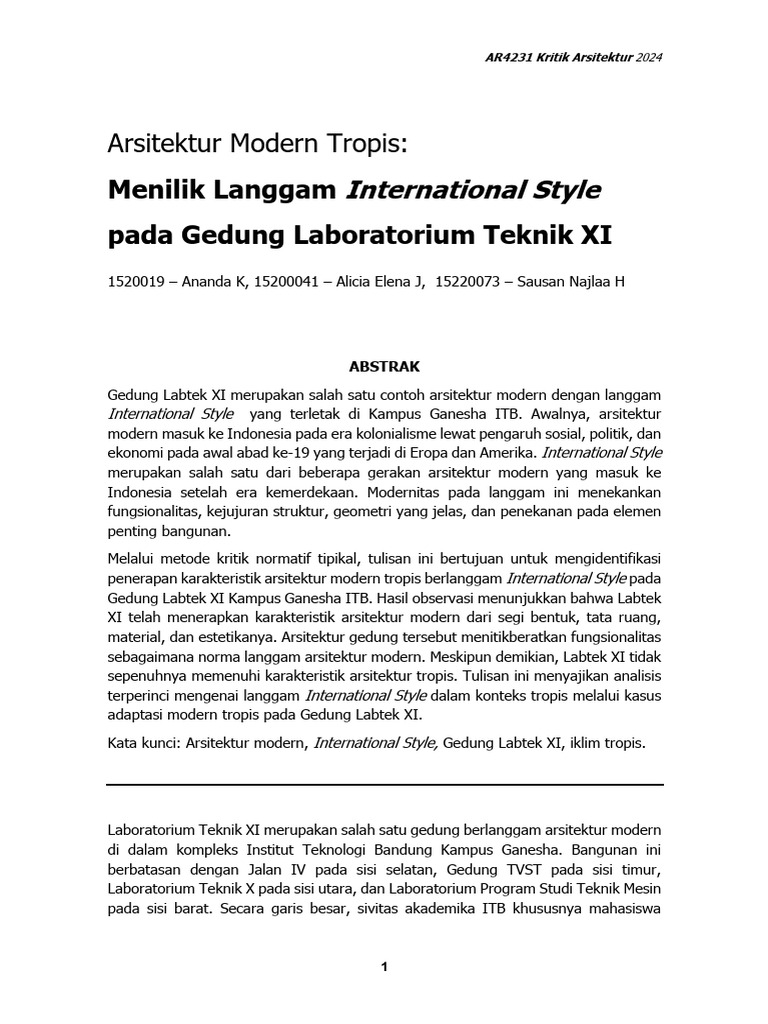 Kritik Arsitektur: Menilik Langgam International Style Pada Labtek XI | PDF | Seni