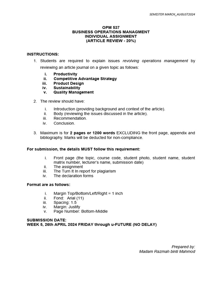 Opm 537 Individual Assignment | PDF | Business