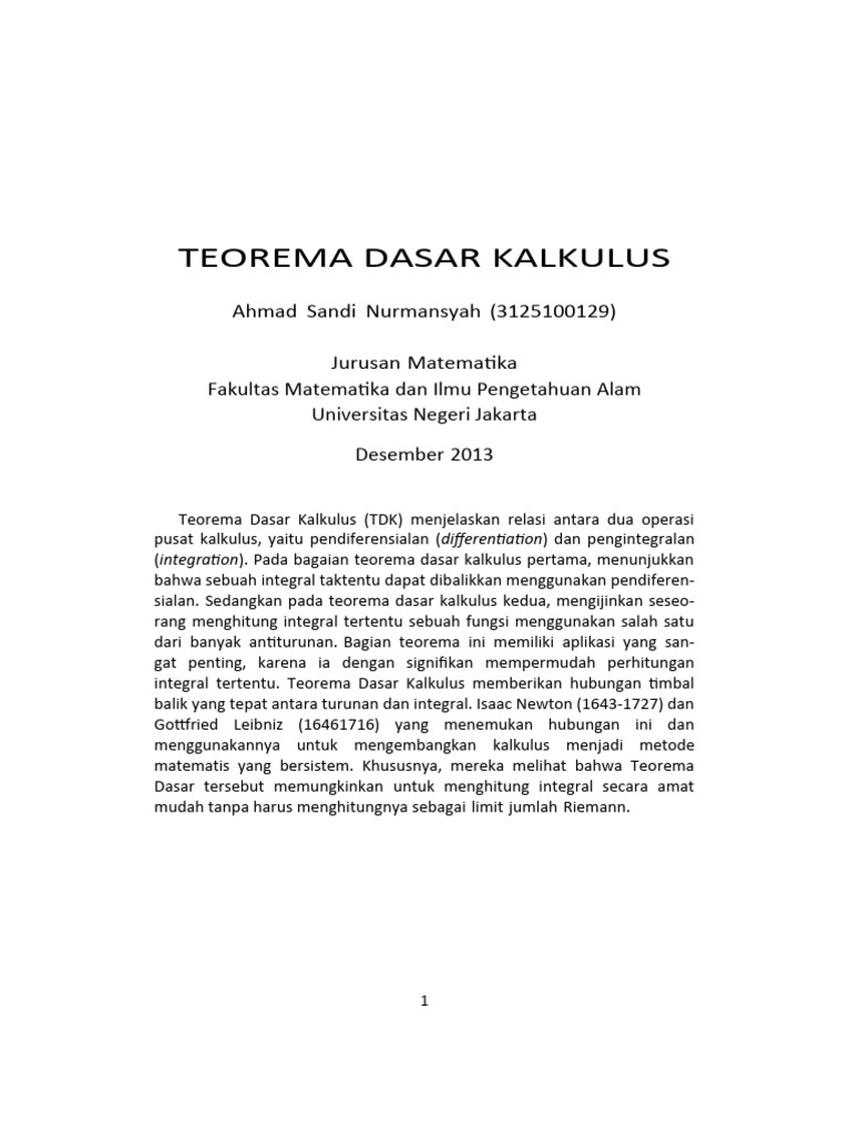 Teorema Dasar Kalkulus: Relasi Differensial dan Integral | PDF