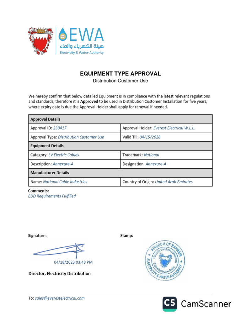Equipment Approval for LV Cables | PDF | Regulatory Compliance