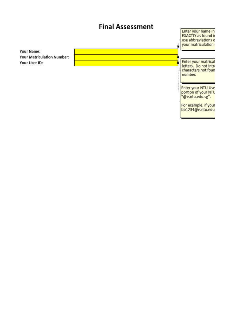 NTU Matriculation Number Instructions | PDF