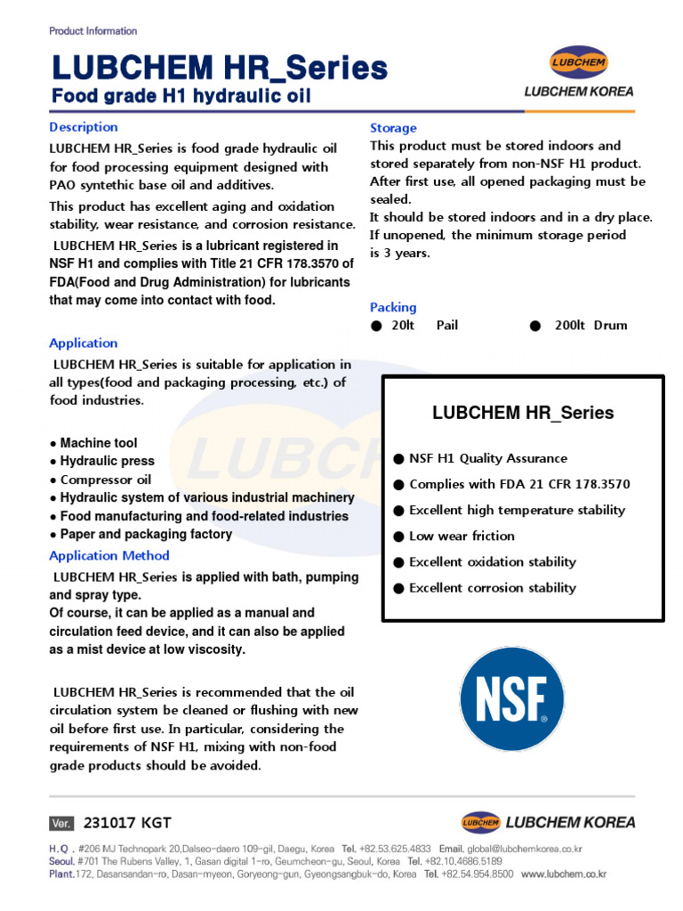 LUBCHEM HR Series TDS | PDF | Lubricant | Mechanical Engineering