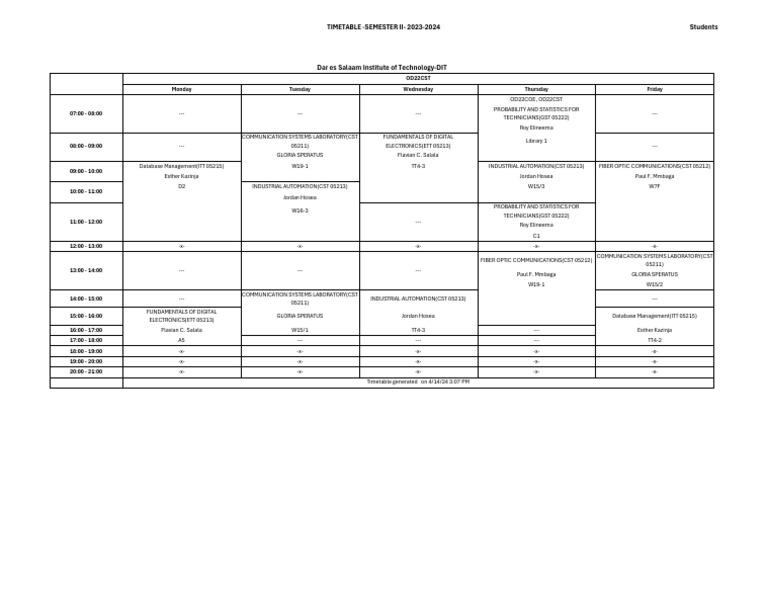 Timetable - Semester II - Revised Final - 2023-2024-STUDENTS-1 | PDF